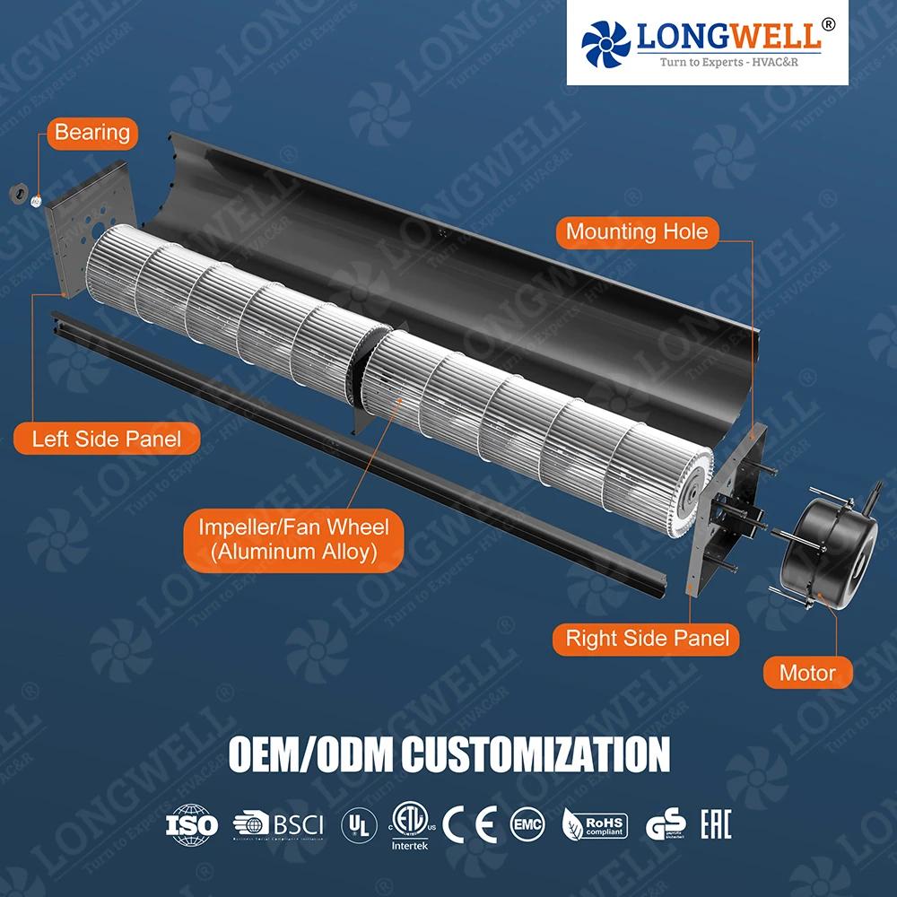 LONGWELL 高性能ダブルタンジェンシャルファンブロワー 60x240mm 暖炉用 ACモーター 115V/230V クロスフローファン ...